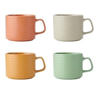 KitchenCraft Idilica Mugs Stacking Stoneware Mugs, Set of Four Stackable Coffee Cups, Multi-Coloured, 4ml Capacity, Dishher and Microwave-Safe