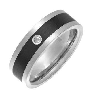 Theia Bague Titane et Émail Incrusté Forme Ruban Confort 0.05ct Diamant, Mate 7mm - Taille 63