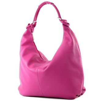 modamoda.de 337 Damen Leder Schultertasche Shopper Large handmade in Italy, Farbe:Pink (B)