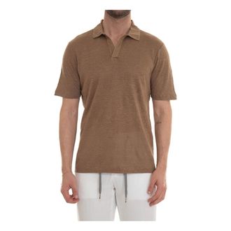 Gran Sasso Homme, Tops, Beige, Taille: 3XL Polo Léger en Lin avec Texture Slub