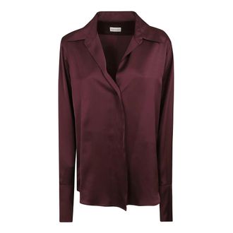 Dries Van Noten Seiden Satin V-Ausschnitt Shirt - - Blouses & Shirts - Damen - Rot - L