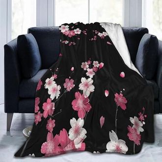 Generic Couverture Polaire 220x240 cm Fleurs de Cerisier Flanelle Plaid Noir, Couverture lit 2 Personnes, Plaid Doux et Chaud pour Jet&eacute; de Canap&eacute; et Lit A-292