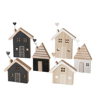 Boltze 3 x Dekohaus Skane Holz H&ouml;he 19-25 cm Natur Hell