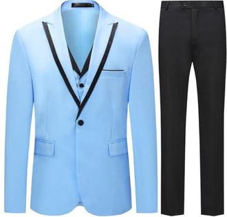 AlltheMen Costume 3 pi&egrave;ces Homme Un Bouton Blazer Col Regular Business Slim Fit pour Mariage Bleu Clair XL