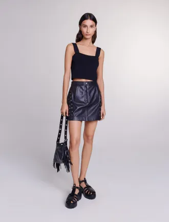 Maje Jupe Courte En Cuir - Noir - Taille 34 - Maje