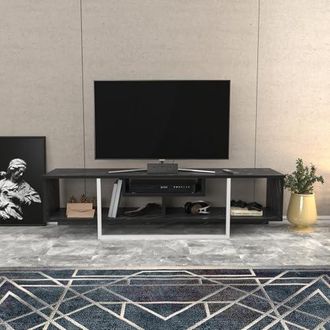 Hanah Home Stylish TV Stand, Black & White, 150 cm x 35.2 cm x 40 cm | 100% Melamine Coated Particle Board, 18 mm Thick | Modern Design for Living Room & Enterta