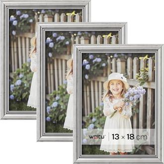 Woltu Lot de 3 Cadre Photo 13x18cm Cadre en Bois Massif avec Passe Partout, Suspendre Horizontalement ou Verticalement, D&eacute;coration Murale ou sur Table, Arge