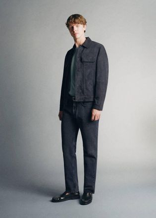 Mango Blouson 100 % cuir daim poches bleu indigo - Homme - XL - MANGO MAN
