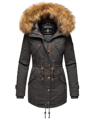 Marikoo B813 Veste dhiver chaude pour femme en fourrure synth&eacute;tique &agrave; capuche, anthracite, M