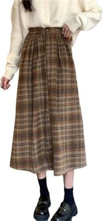 Generic Jupe trapèze pour Femme Taille Haute Jupe mi-Longue à Carreaux évasée plissée Longue Jupe Tartan Vintage Automne Hiver Jupes Chaudes-Orange pour Grill