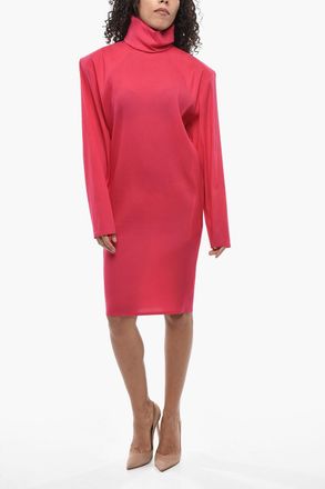 Saint Laurent Einfarbiges A-Linien-Kleid aus Seidenmischung mit hohem Kragen Saint Laurent