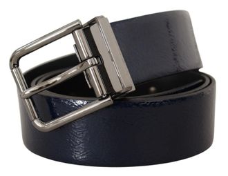 Dolce & Gabbana Mens Blue Patent Leather Vernice Silver Logo Buckle Belt