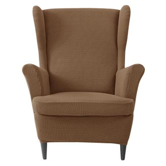 Generic Stretch-Fl&uuml;gelstuhlbezug, 2-teiliges Set, Wingback-Stuhlbezug, rutschfestes Design mit Spandex, perfekt f&uuml;r Wohnzimmerdekoration, tiefe Kaffeefarbe