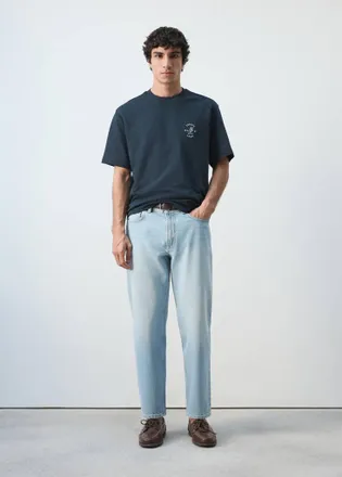 Mango T-shirt heavyweight brod&eacute; graphique bleu marine - Homme - XXL - MANGO MAN