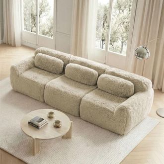 STILVORA Canap&eacute; Modulable 3 Places Sans Montage avec Coussins, Base Antid&eacute;rapante, Confort Ergonomique en Peluche Clair