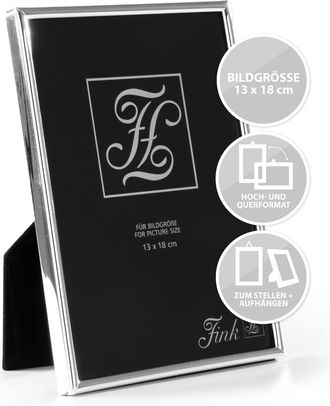 Fink Bilder Rahmen silber Format 13x18 - hochwertig versilbert - Hoch und Quer zu verwenden - Anlaufgeschützt - Rückseite Samt