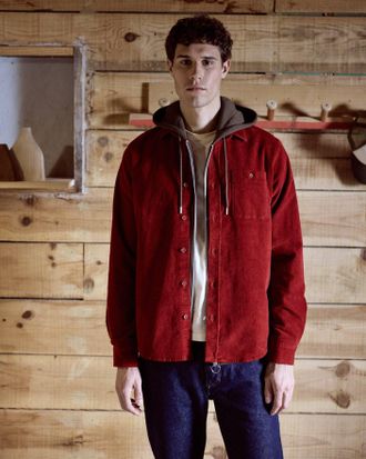 Faguo Chemise en velours rouge fonc&eacute;