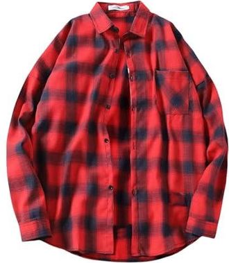 Generic Chemise &agrave; carreaux &agrave; manches longues pour homme, chemise boutonn&eacute;e tartan classique de couleur contrast&eacute;e, chemise confortable et ample, hauts d&eacute;contr