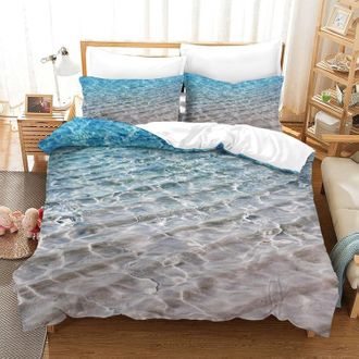 Generic Bettw&auml;sche 155x220 cm Blaues Meerwasser 3 Teilig Bettbezug 155 x 220 Naturlandschaft Bettw&auml;sche-Sets 3D Weiche Mikrofaser Bettbezug Set mit Rei&szlig;versch