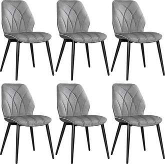 Yaheetech Esszimmerstühle 6er Set Küchenstühle gepolstert Metallbeine bis 136 KG Belastbar Polsterstuhl für Küche/Esszimmer/Schlafzimmer/Restaurant Hellgrau/Pol