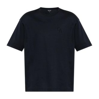 Giorgio Armani T-Shirt mit gesticktem Logo - - Tops - Herren - Blau - M