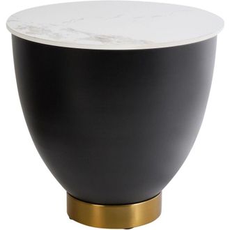 Beliani Beliani - Beistelltisch Wei&szlig; / Schwarz Sinterstein &oslash; 48 cm mit Aufbewahrung Rund Goldener Akzent Modernes Design Metallgestell Wohnzimmer Kaffeetisch