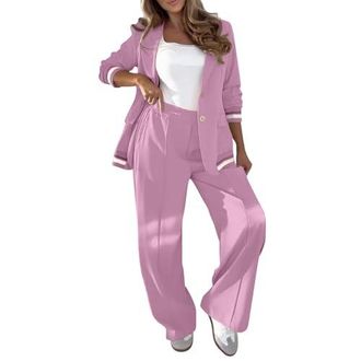 Generic Surv&ecirc;tement 2 pi&egrave;ces en velours pour femme avec haut &agrave; rayures &agrave; manches longues et pantalon &agrave; nouer sur le devant, rose, XXXL