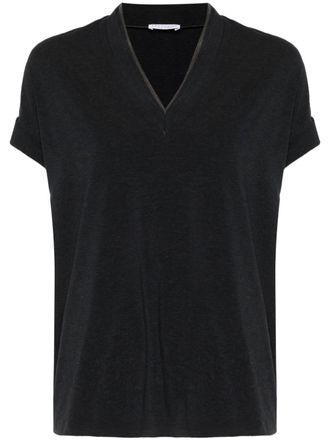 Brunello Cucinelli t-shirt en coton à ornements métalliques - Gris