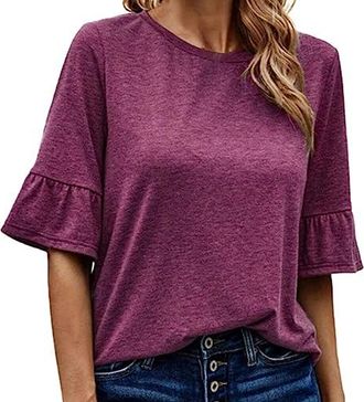 Generic Chemise unie à manches courtes pour femme, coupe classique, simple boutonnage, tendance, manches courtes, couleur unie, vêtements pour la vie quotidie