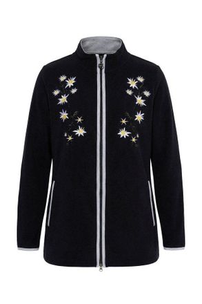 Ulla Popken Sweatjacke Trachten-Fleecejacke Edelwei&szlig;-Stickerei