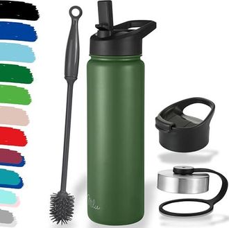 Milu Bouteille en acier inoxydable 500ml, 750ml, 1l (+3 couvercles) - Bouteille thermo avec paille, bouteille deau, pour boissons chaudes, froides et gazeu