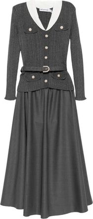 Self Portrait Femme, Robes, Gris, Taille: 34 FR Robe Midi Col V En Maille C&ocirc;tel&eacute;e