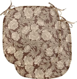 Abakuhaus Blume Polster f&uuml;r Esszimmerst&uuml;hle, Blooming Romantische Rose, Dekoratives wasserfestes Kissen mit Riemen f&uuml;r K&uuml;chensitze, 40 cm x 40 cm-2er Pack, brau