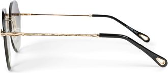 styleBREAKER Damen Piloten Sonnenbrille Rahmenlos mit get&ouml;nten Gl&auml;sern im Diamant Schliff, Gepr&auml;gte B&uuml;gel, Vieleckige Gl&auml;ser 09020106, Farbe:Gestell Gold/Glas Blau