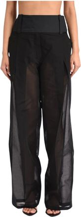 Sportmax Femme, Pantalons, Noir, Taille: 36 FR Pantalon Large en Voile de Coton Organza