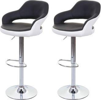 Mendler 2er-Set Barhocker HWC-F16, Barstuhl Tresenhocker Drehhocker, mit Lehne Kunstleder - schwarz-wei&szlig;