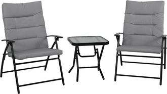 SVITA Ventura Sitzgruppe 3-TLG. gepolstert Klappstühle Klapptisch Camping-Möbel Metall Dunkelgrau