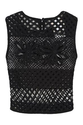 Pinko Womens Gonzano Sleeveless Crochet Top, Black Viscose Tops