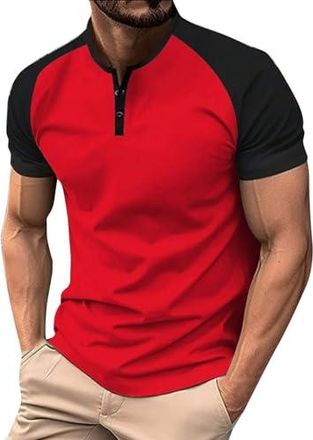 Generic Chemise basique boutonn&eacute;e pour homme, v&ecirc;tement de travail d&eacute;contract&eacute;, polo vintage, l&eacute;ger et respirant, tuniques de vacances, Rouge, XXL