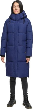 Marikoo Damen Wintermantel (XS-3XL) - gesteppt, mit Kapuze & Rei&szlig;verschlussschlitze - N082 - Navy Gr&ouml;&szlig;e M - Gr.M