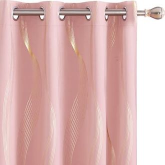 Deconovo Lot de 2 Rideaux Doré Motif Ligne Occultant Thermique Anti Froid, 117x138 CM, Rideau à Oeillets Désign Moderne Chambre Maison Salon,Rose Corail