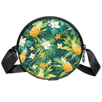 Generic Sac &agrave; bandouli&egrave;re rond rond pour femme, motif ananas tropical, avec fermeture &eacute;clair, bretelles r&eacute;glables, style d&eacute;contract&eacute;