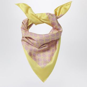 Gucci Silk twill scarf in pink and yellow
