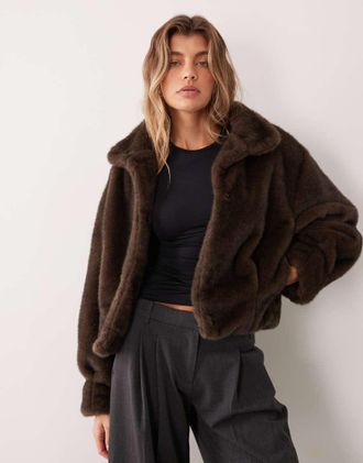 Gina Tricot Gina Tricot bomber &agrave; col montant en faux-fur marron