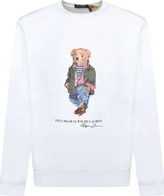 Polo Ralph Lauren Homme, Sweatshirts et sweats &agrave; capuche, Blanc, Taille: L SweaT-shirt en Coton Blanc avec Teddy Bear