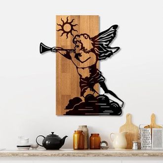 Wallity Elegant Decorative Wooden Wall Accessory, Walnut & Black, 46 x 58 x 3 cm | 50% Wood (3 cm) & 50% Metal (1.5 cm) | Unique Design for Stylish Home Decor