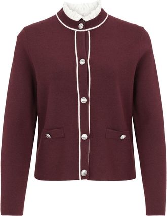 Zero Damen Strickjacke mit Ziertaschen 40, Patch Dark Red/Cream