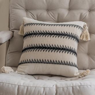 Generic 2er Set Boho Kissenbezug 40x40 Neutral, Handgewebter Getufteter Kissenh&uuml;lle Mit Quasten, Dekorative Schwarz Kissenbezug, Kissenbez&uuml;ge F&uuml;r Sofa Wohnzim