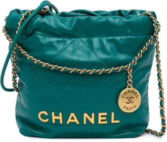 Chanel Hobo Bags - Mini Shiny Calfskin 22 Handbag - Gr. unisize - in Gr&uuml;n - f&uuml;r Damen