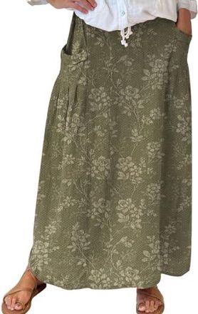 Generic Jupe longue en lin avec poches pour femme, Jn, XXL